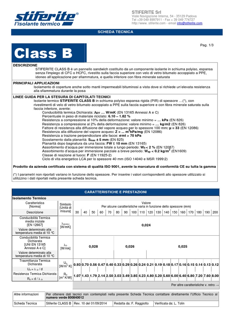 Scheda Tecnica Stiferite Class B | PDF