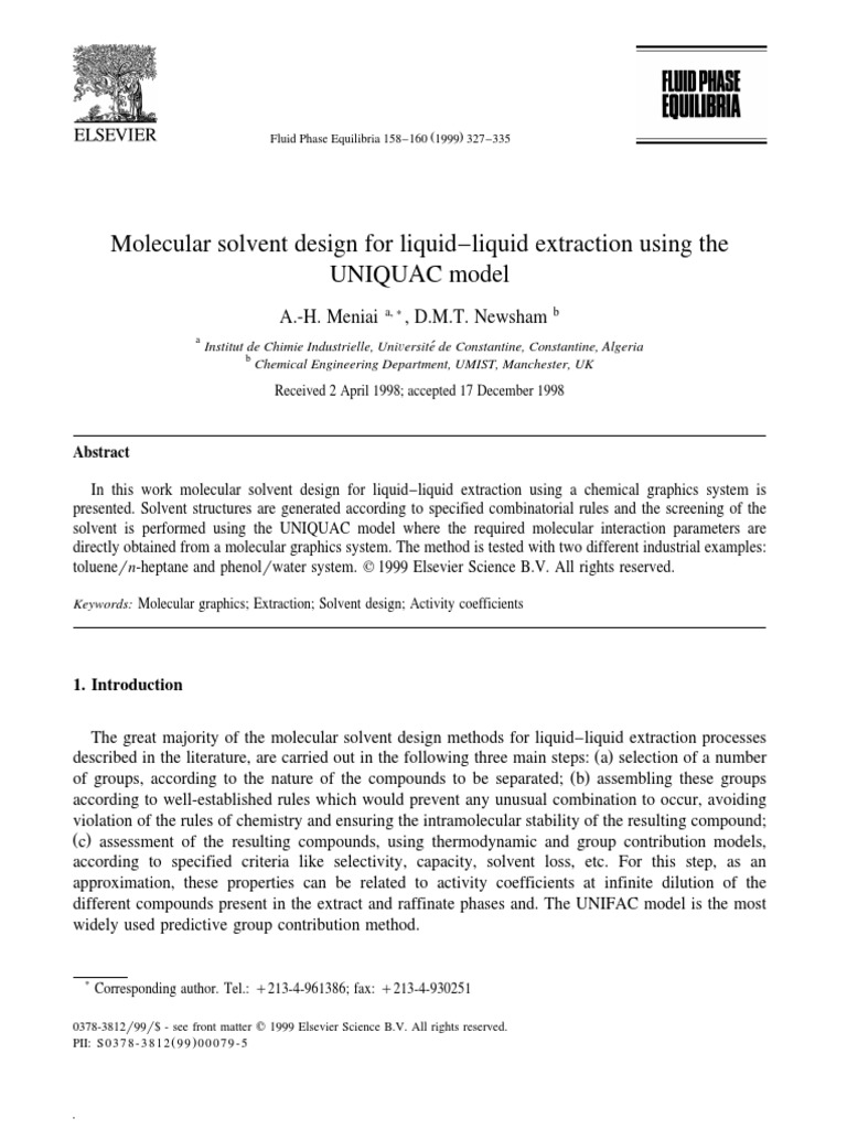 Liquid-Liquid Extraction Using The UNIQUAC Model | PDF | Molecules ...