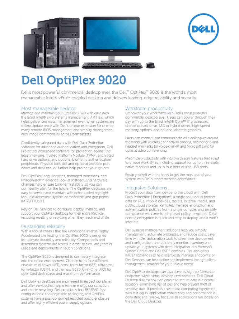 Dell OptiPlex 9020 Spec Sheet Final V2 G13001038 | PDF | Desktop ...