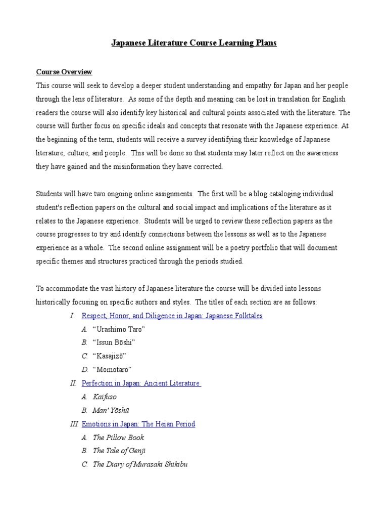 Japanese Literature Lesson Plans Final | PDF | The Tale Of Genji | Poetry