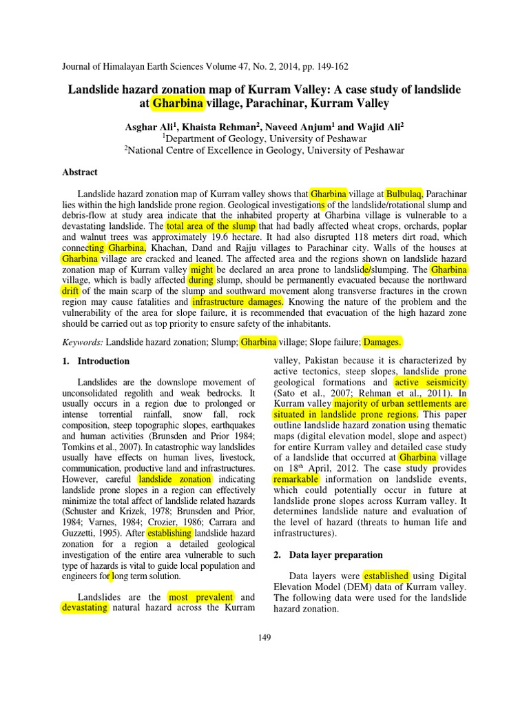 Landslide Hazard Zonation Map of Kurram Valley, A Case Study of ...