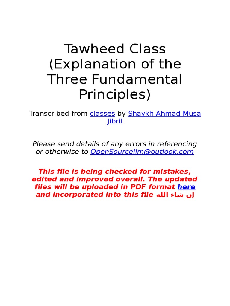 Explanation of The Three Fundamental Principles | PDF | Tawhid | Surah