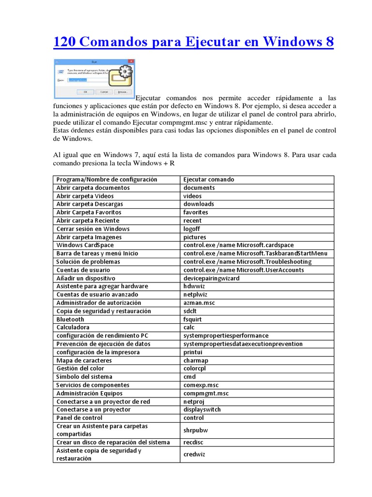 Comandos para Ejecutar en Windows 8 | PDF | Windows 8 | Microsoft Windows Comandos para Ejecutar en Windows 8 | PDF | Windows 8 | Microsoft Windows
