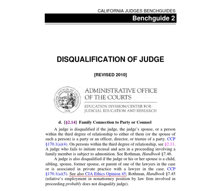 Disqualification of Judge: Family Connection to Party or Counsel Citing ...