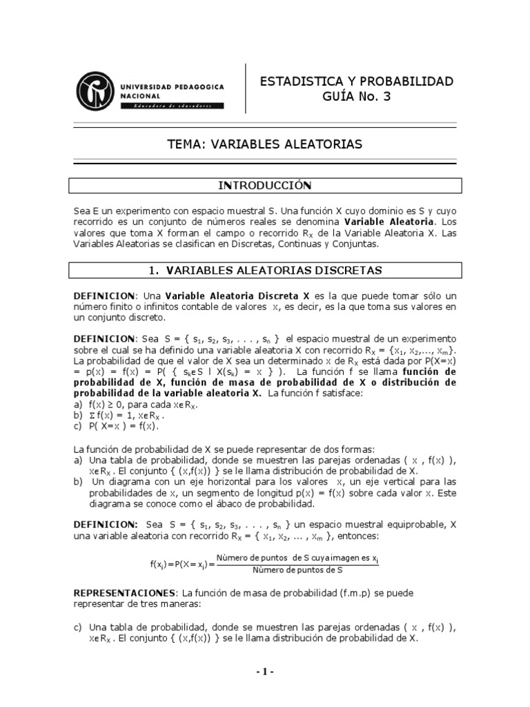 Análisis de variables aleatorias discretas y continuas y sus propiedades estadísticas ...