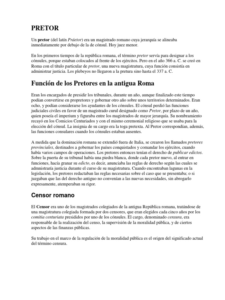 Pretor y Censor en Roma | Descargar gratis PDF | Republica Romana ...