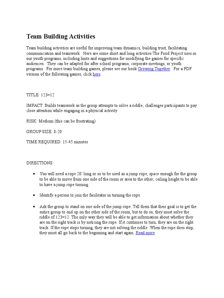 Team Building Activities | PDF | Team Building | Sports