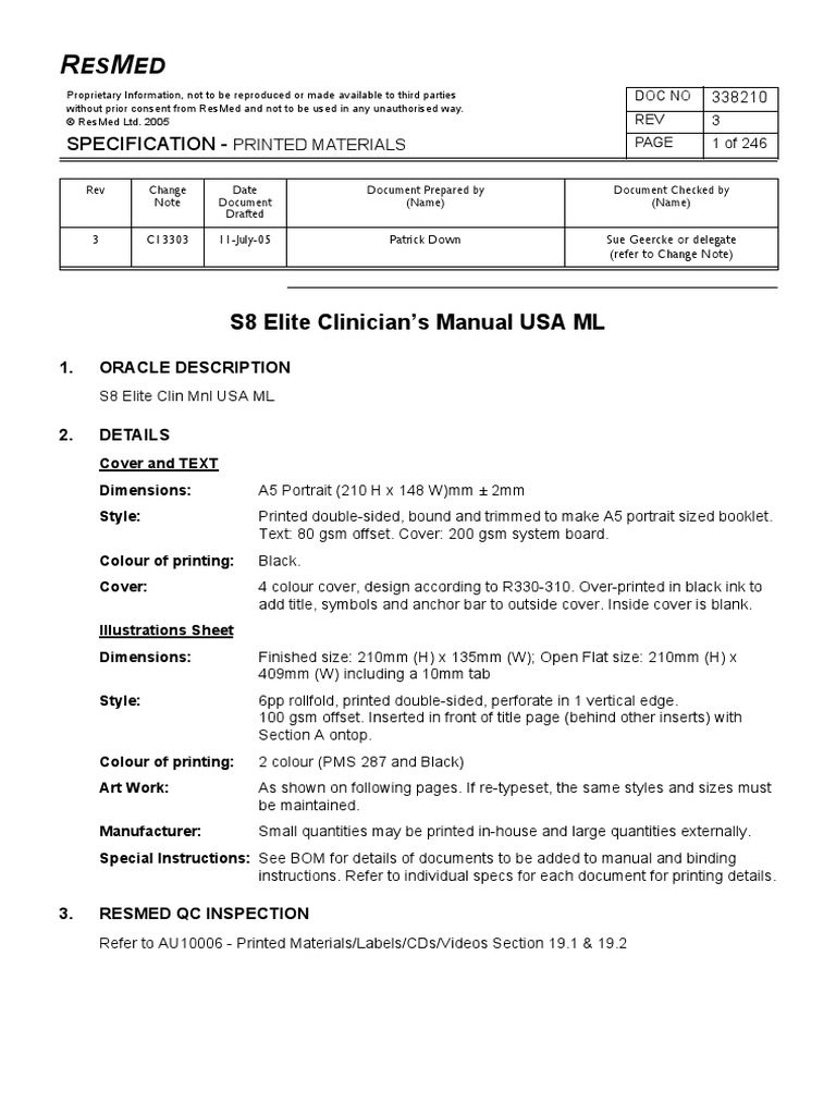 Resmed S8 Elite Clinicians Manual | PDF | Clinical Medicine | Medicine