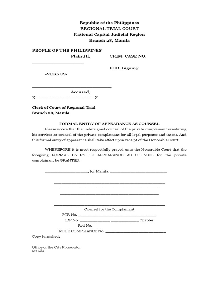 Formal Entry of Appearance as Counsel | PDF | Finance & Money ...