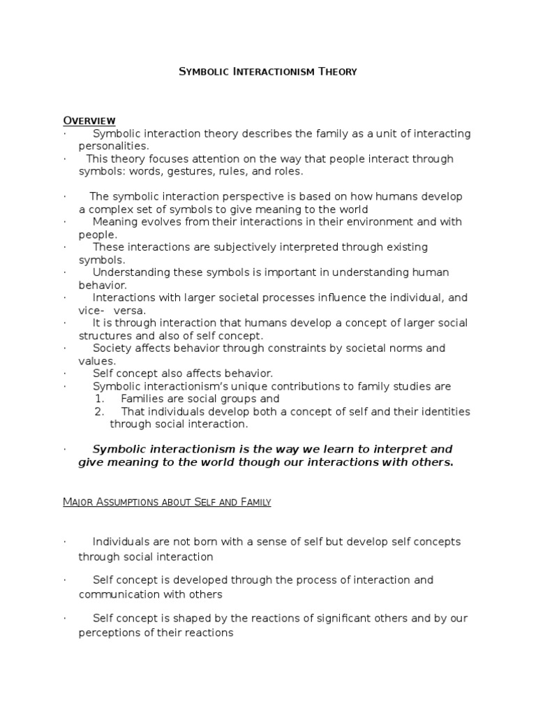 Symbolic Interactionism in Family Dynamics | PDF | Self | Behavioural ...