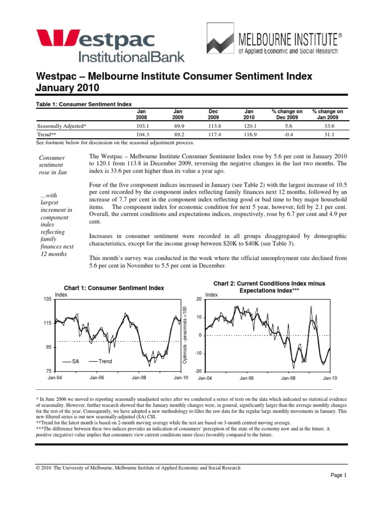 Consumer Sentiment Report January 2010 | PDF | Index (Economics) | Optimism