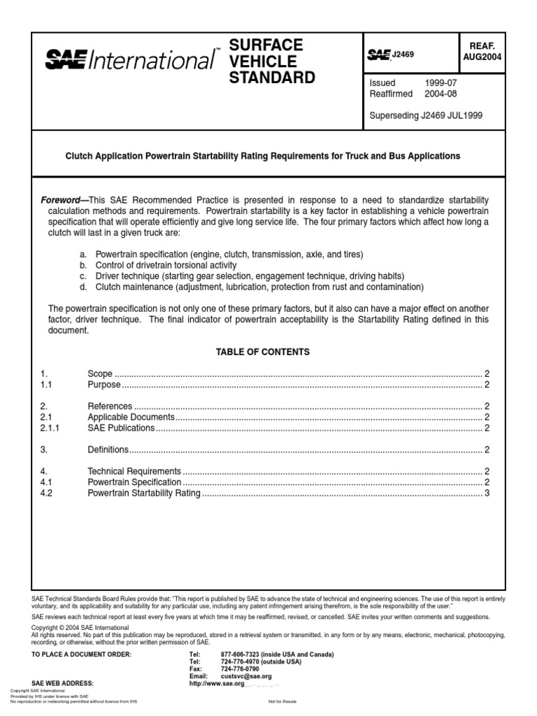 Sae j2469-2004 Startability | PDF | Transmission (Mechanics) | Clutch
