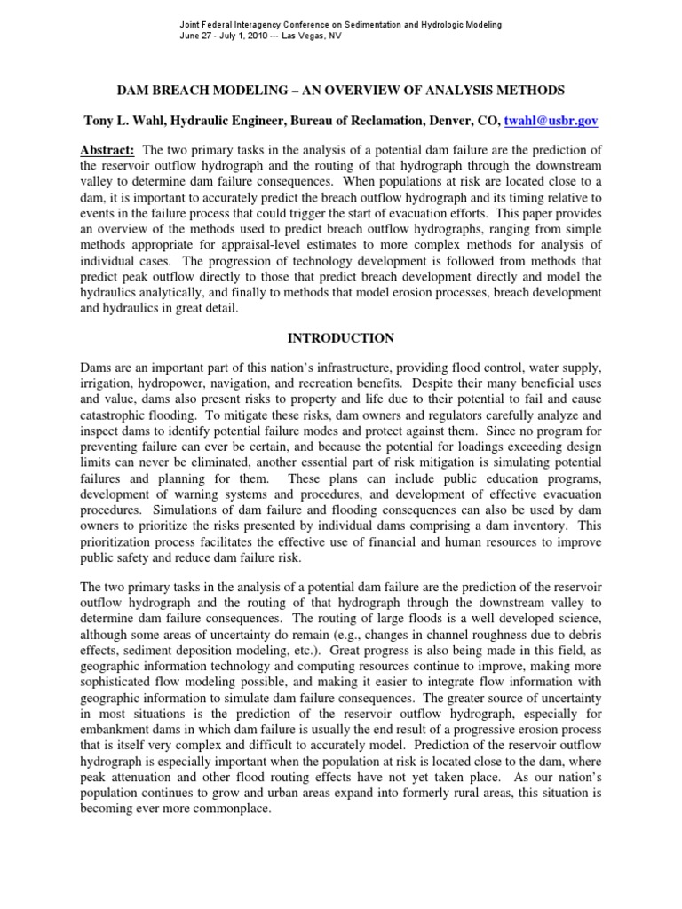 Dam Breach Modeling - An Overview of Analysis Method | PDF | Flood ...