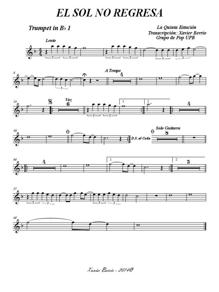 El Sol No Regresa - Trumpet in BB 1 | PDF | Artes del Lenguaje y ...