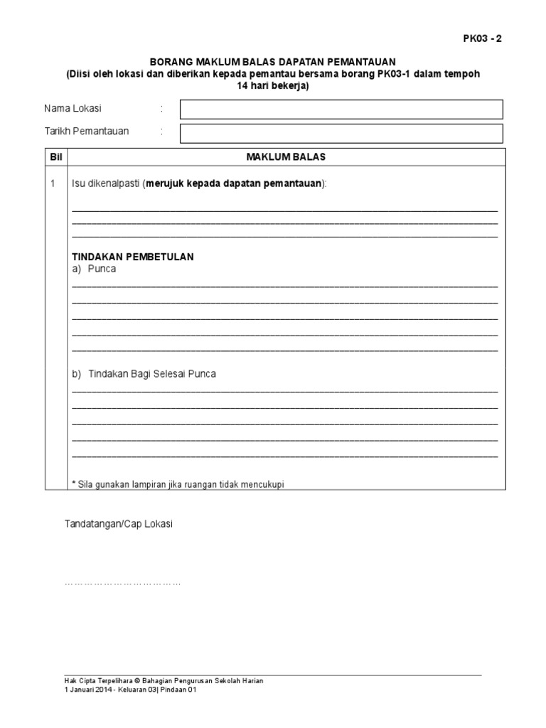 Borang Maklum Balas PK03 Pemantauan | PDF