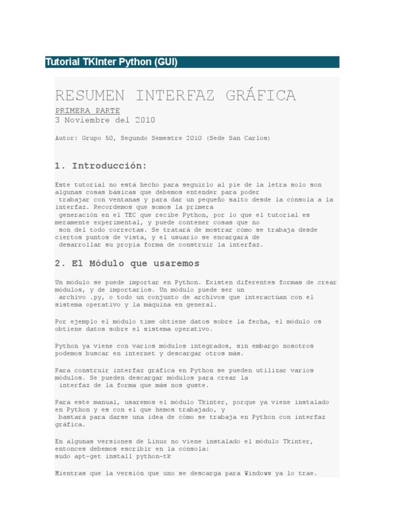1tutorial Tkinter Python | PDF | Ventana (informática) | Python (lenguaje de programación)