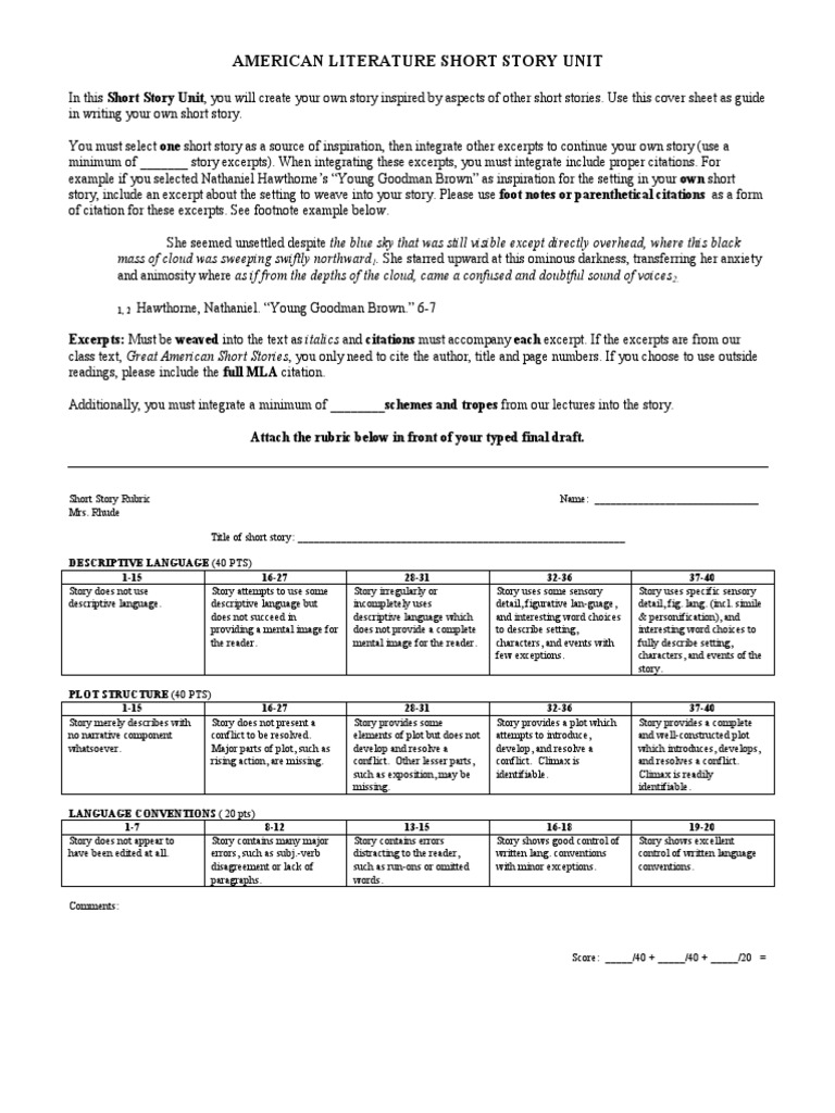 Short Story Rubric | PDF | Plot (Narrative) | Citation