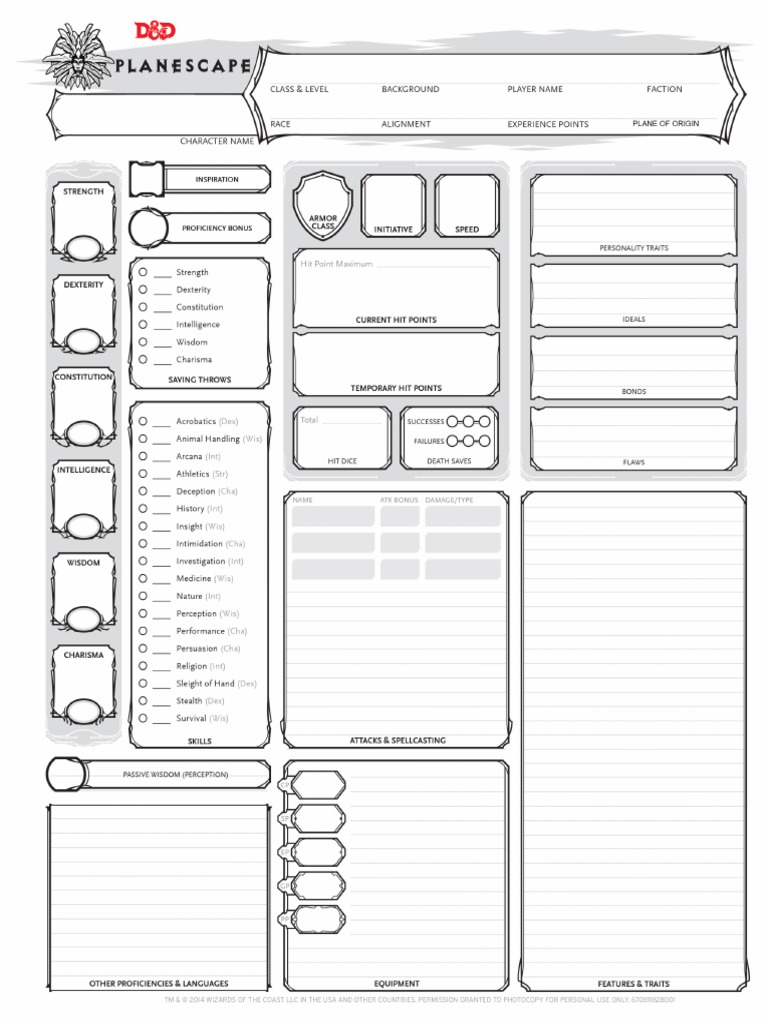 Planescape Character Sheet - 0 | PDF