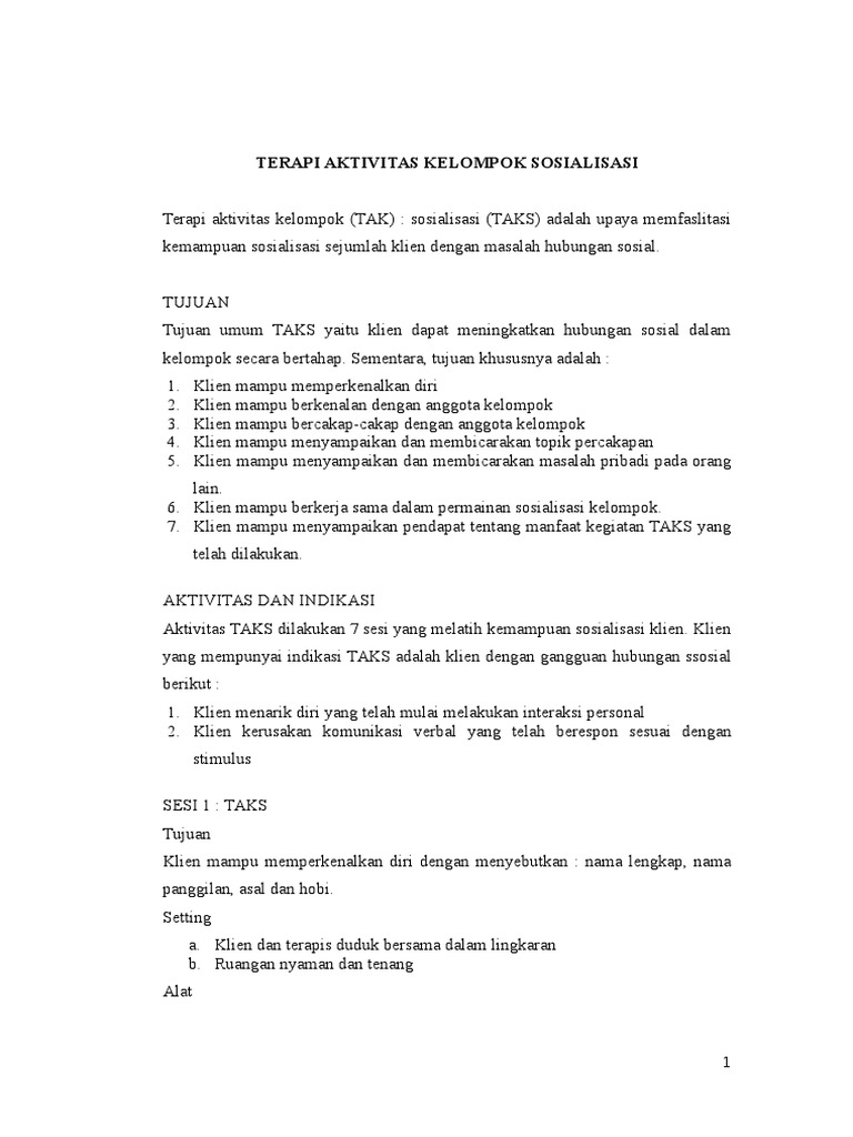 Format Terapi Aktivitas Kelompok Sosialisasi | PDF