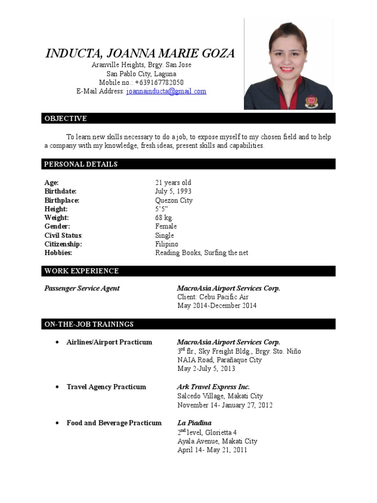 Inducta, Joanna Marie Resume | PDF | Makati | Business