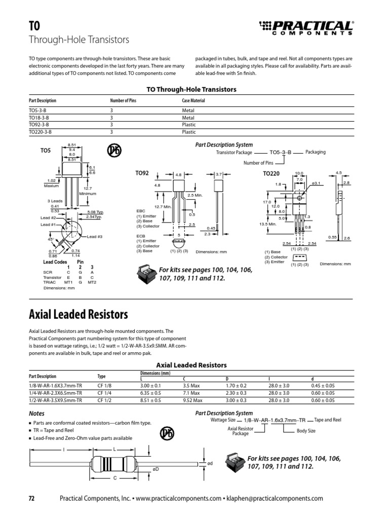 Axial Leaded Resistors & Transistors Guide | PDF