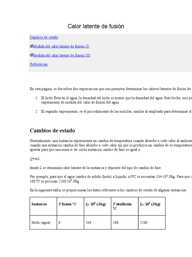 Calor Latente de Fusión | Descargar gratis PDF | Calor latente | Calor
