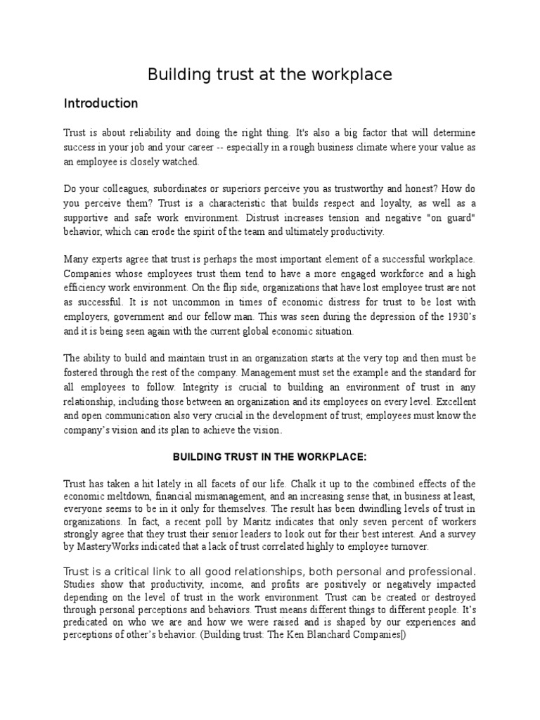 Building Trust in The Workplace | PDF | Trust (Emotion) | Leadership