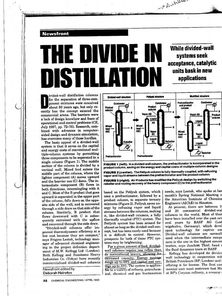Divided Wall Distillation Column | PDF