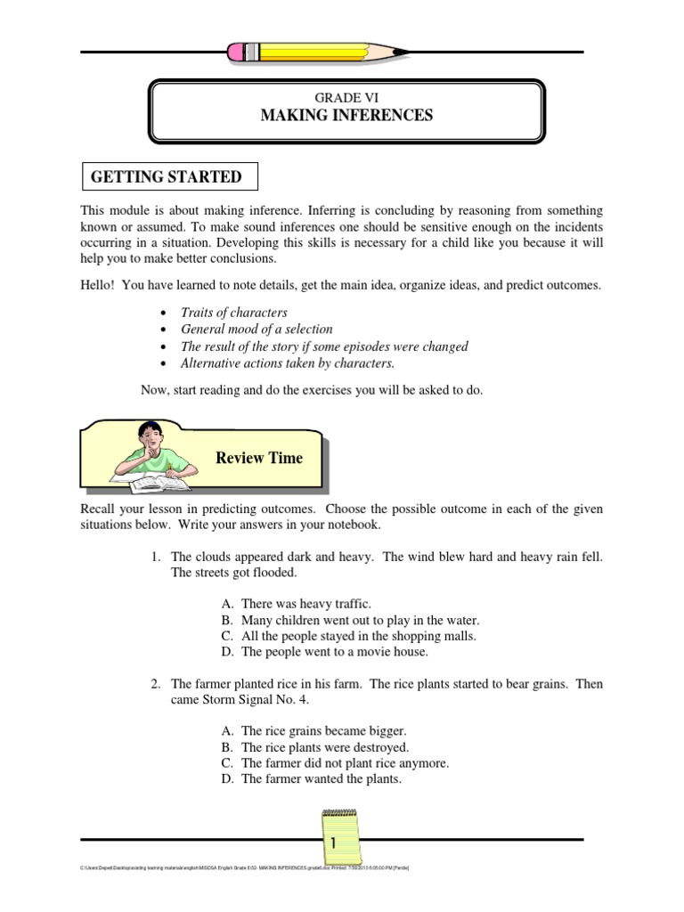 Making Inferences for Grade 6 Students | PDF | Inference