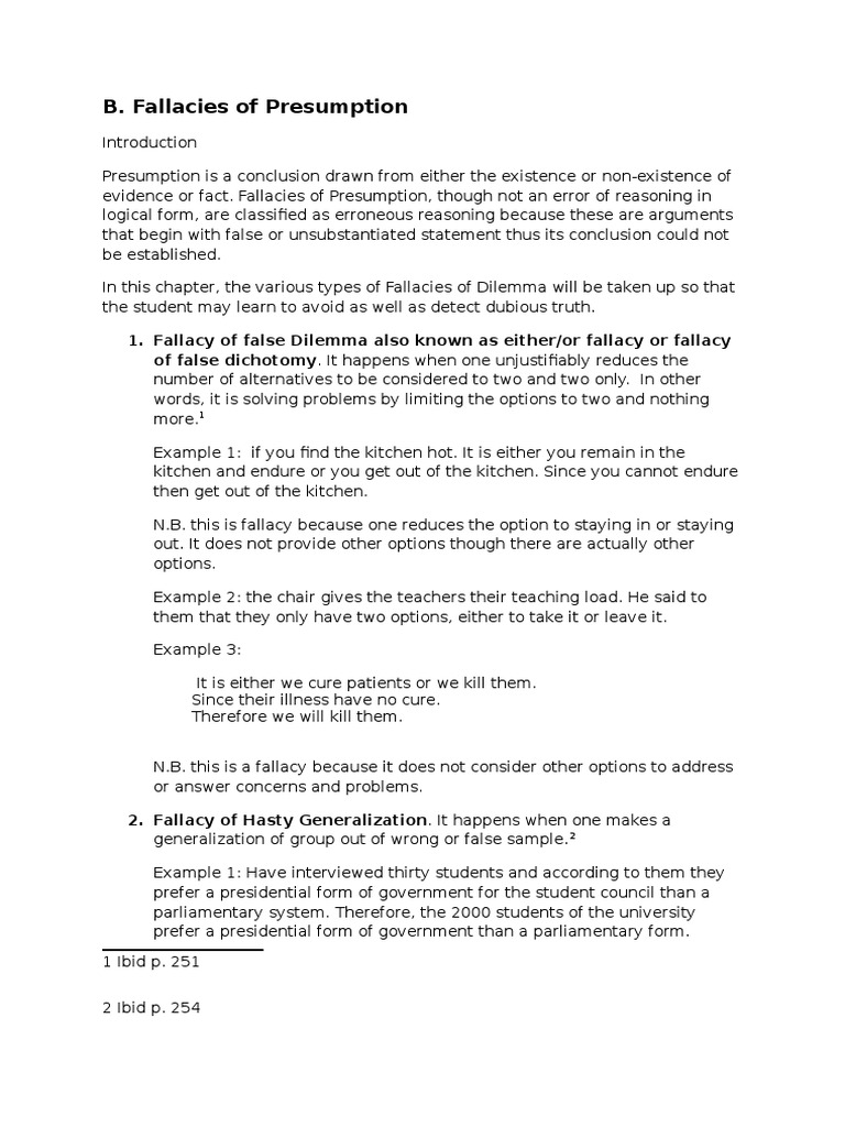 Fallacies of Presumption | Fallacy | Logic