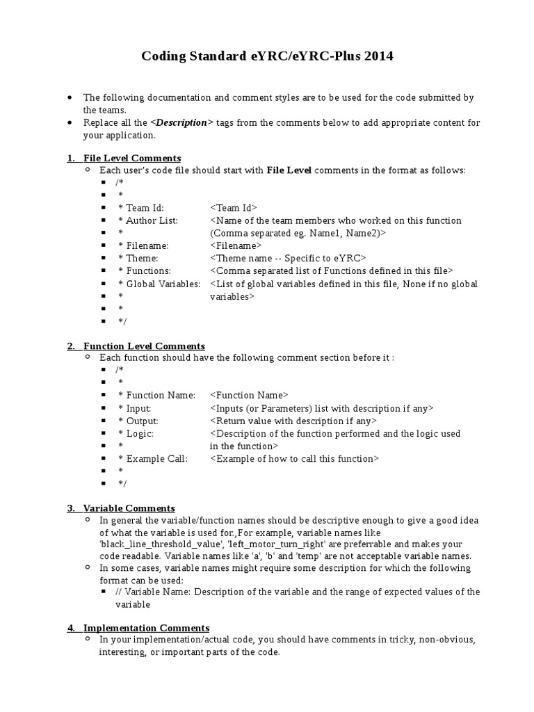Coding Standard eYRC/eYRC-Plus 2014: 1. File Level Comments | PDF ...