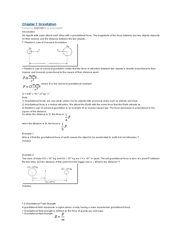 Chapter 7 Gravitation | PDF | Rotation Around A Fixed Axis | Newton's ...