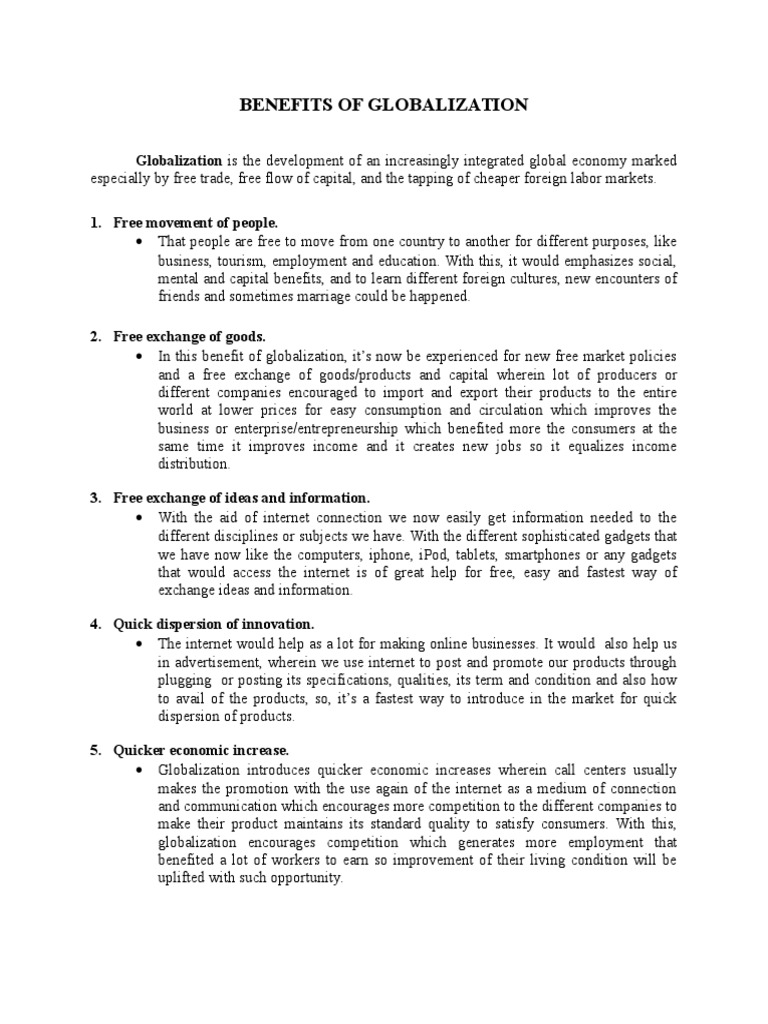 Benefits of Globalization | PDF | Business | Social Science