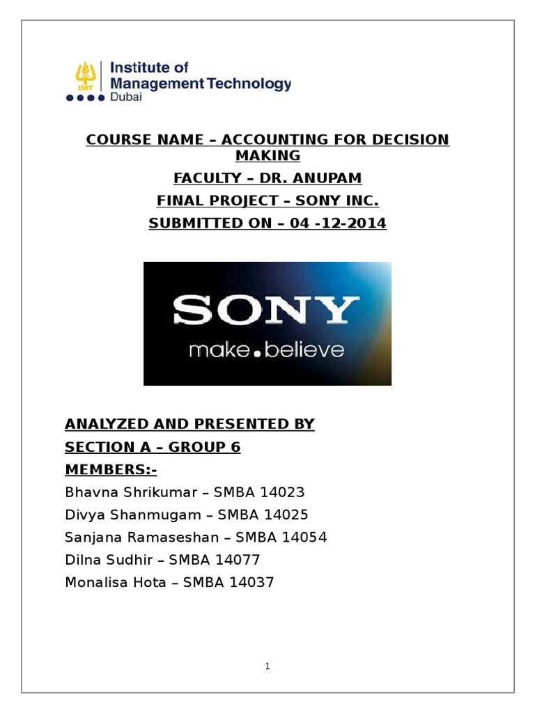 SONY Analysis | PDF | Revenue | Equity (Finance)
