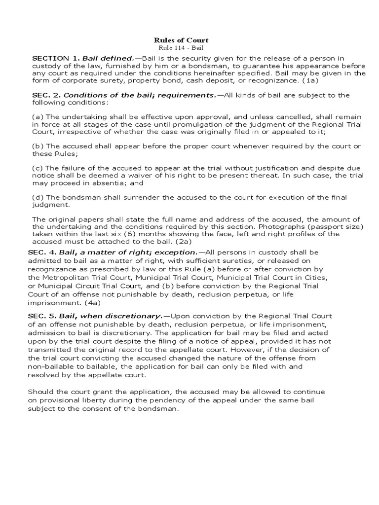 Rule 114 Rules of Court | PDF | Bail | Law Enforcement