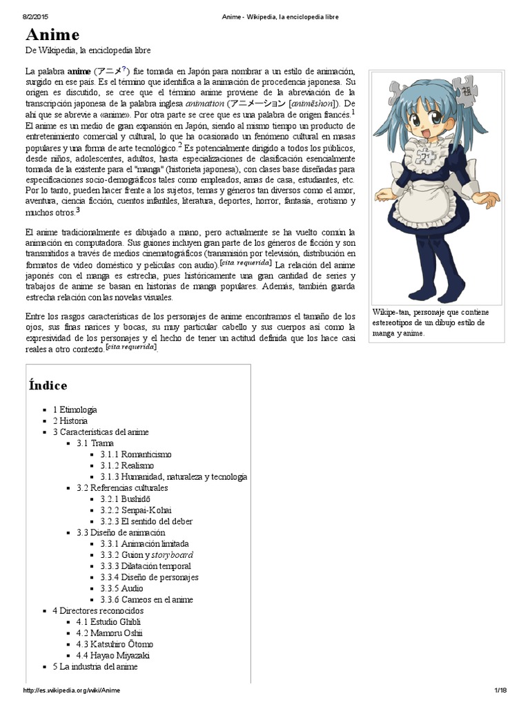 Anime - Wikipedia, La Enciclopedia Libre PDF | PDF | Anime | Animación