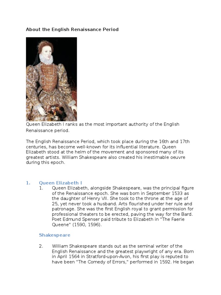 English Renaissance Period | PDF | William Shakespeare | English ...