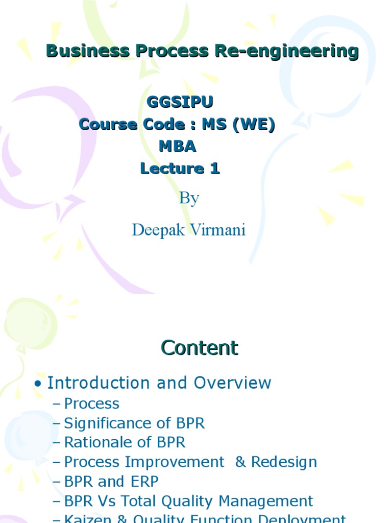 Lecture 1 - Presentation On BPR | PDF | Business Process | Business