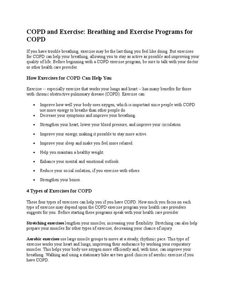 COPD Exercise Benefits Breathing Programs | PDF | Chronic Obstructive ...