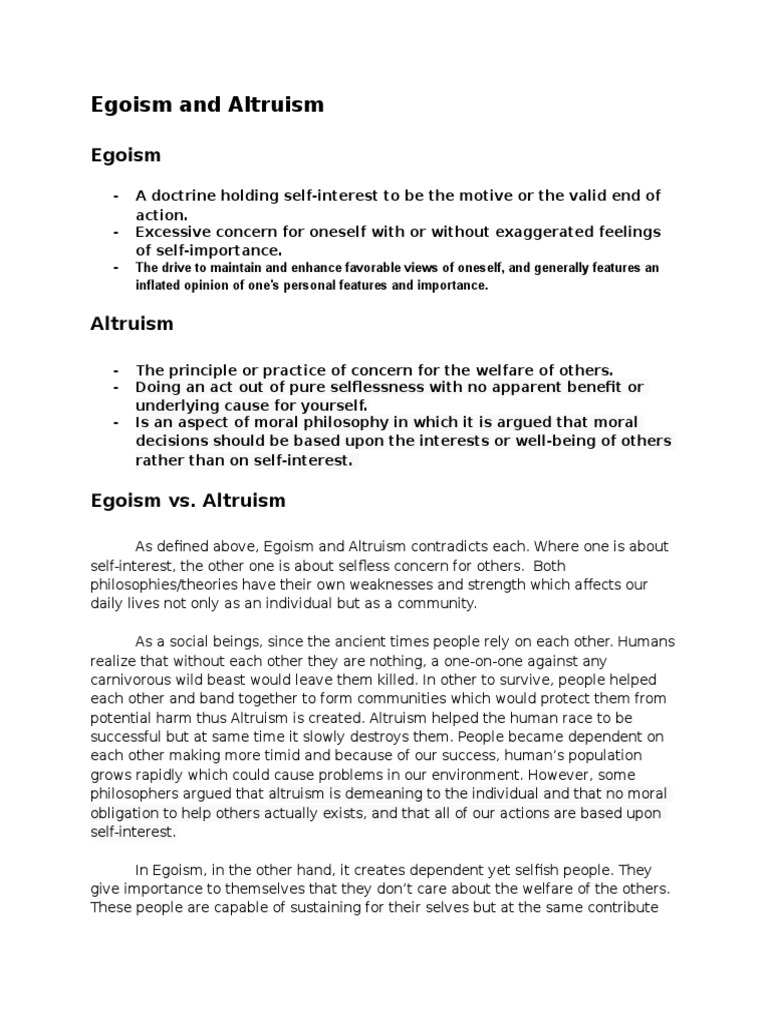 Egoism vs. Altruism: A Moral Dilemma | PDF | Altruism | Psychological ...