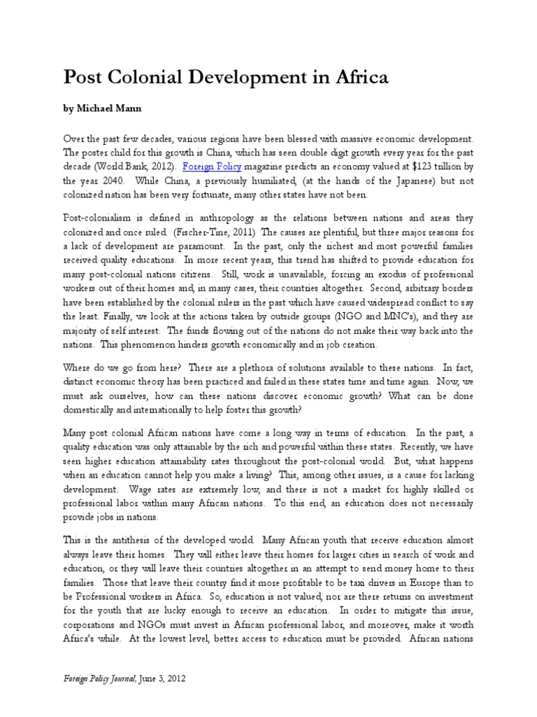 Mann Post Colonial Development Africa | PDF | Africa | Postcolonialism