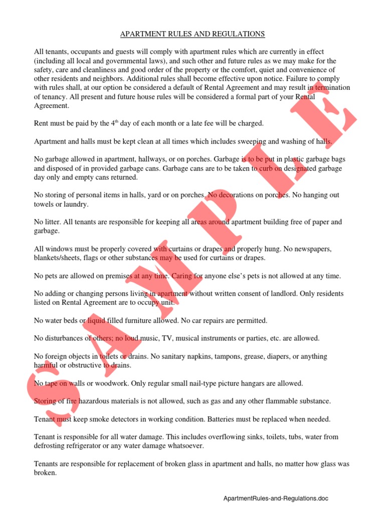 Apartment Rules and Regulations | PDF | Leasehold Estate | Lease