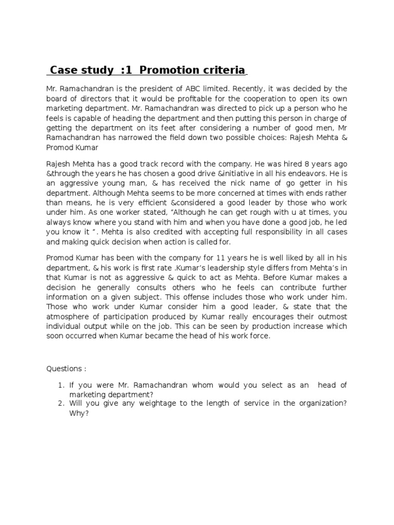 Case Study On Promotion Criteria | PDF | Employment | Business