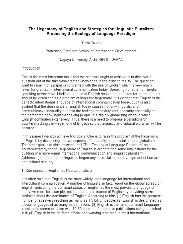 The Hegemony of English and Strategies For Linguistic Pluralism | PDF ...