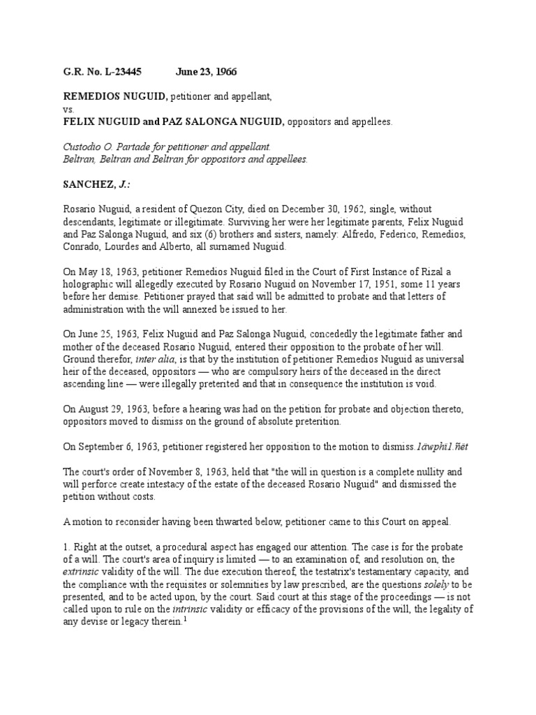 Nuguid V Nuguid | PDF | Will And Testament | Probate