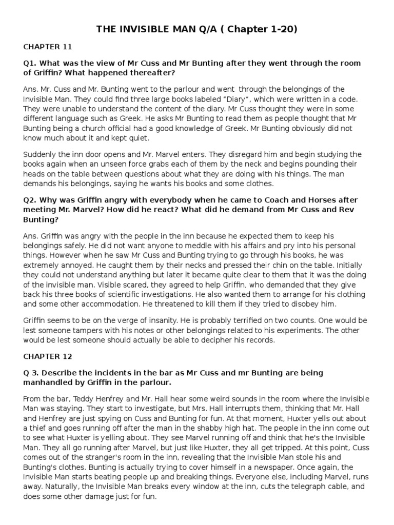Invisible Man Chapters 11-12 Q&A Summary | PDF | The Invisible Man