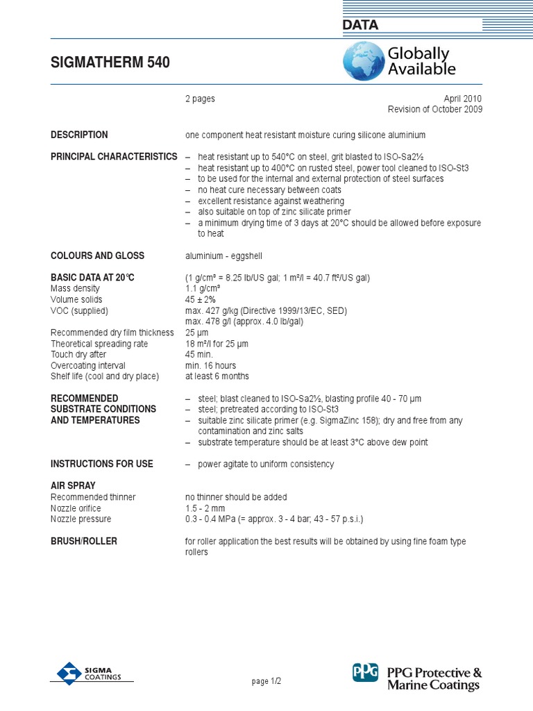 7564 Sigmatherm 540 | PDF | Paint | Chemistry