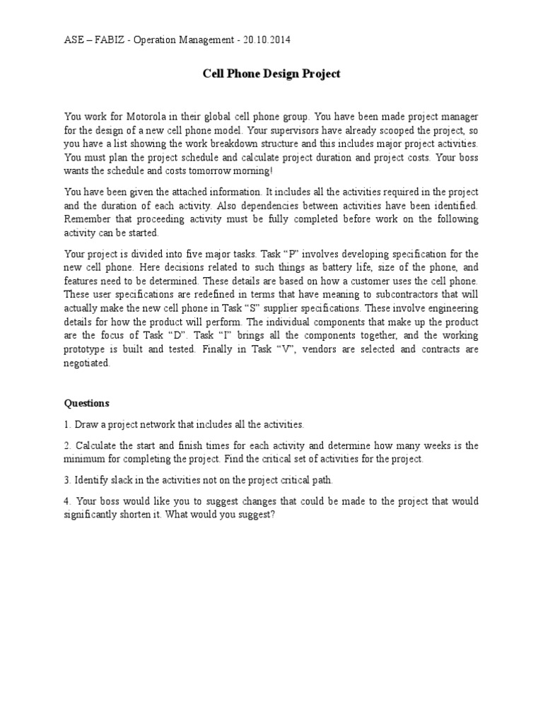 Cell Phone Design Project Plan | PDF