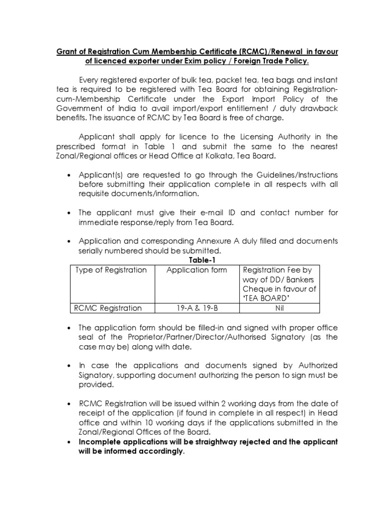 Guidelines RCMC | PDF | Exports | Government Information