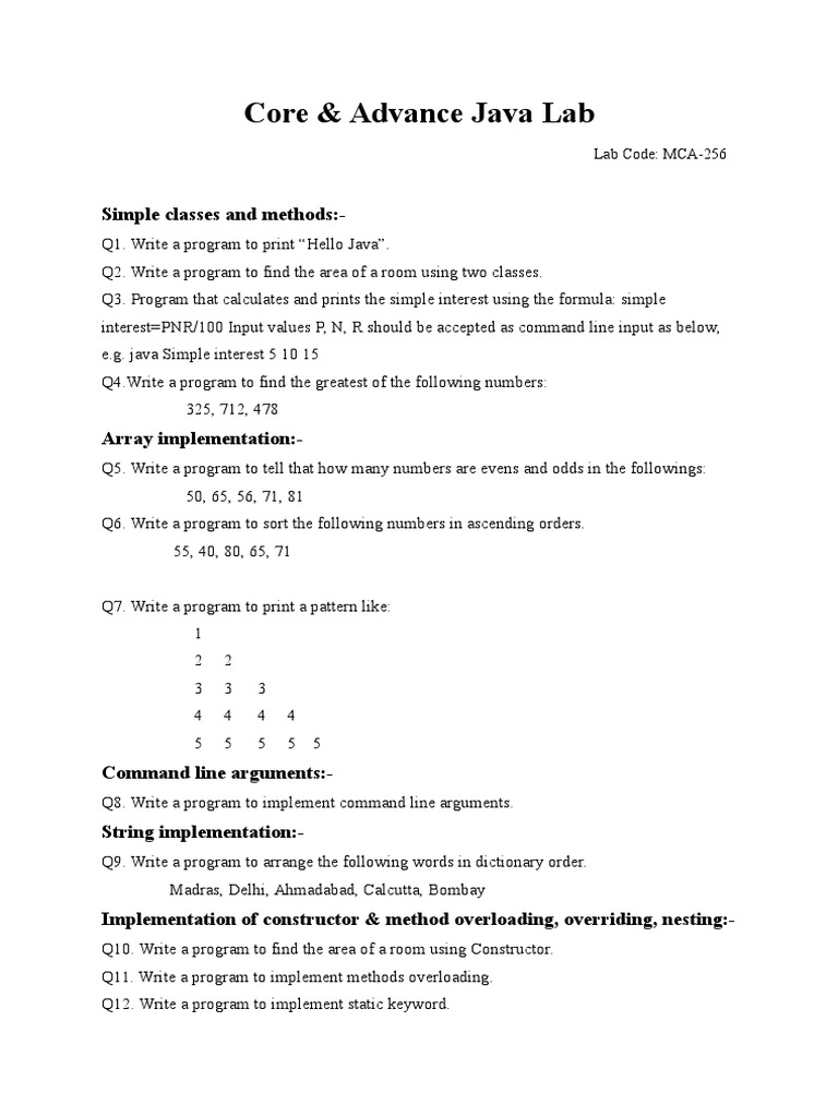 Advance Java LAB Programs | Download Free PDF | Java (Programming ...